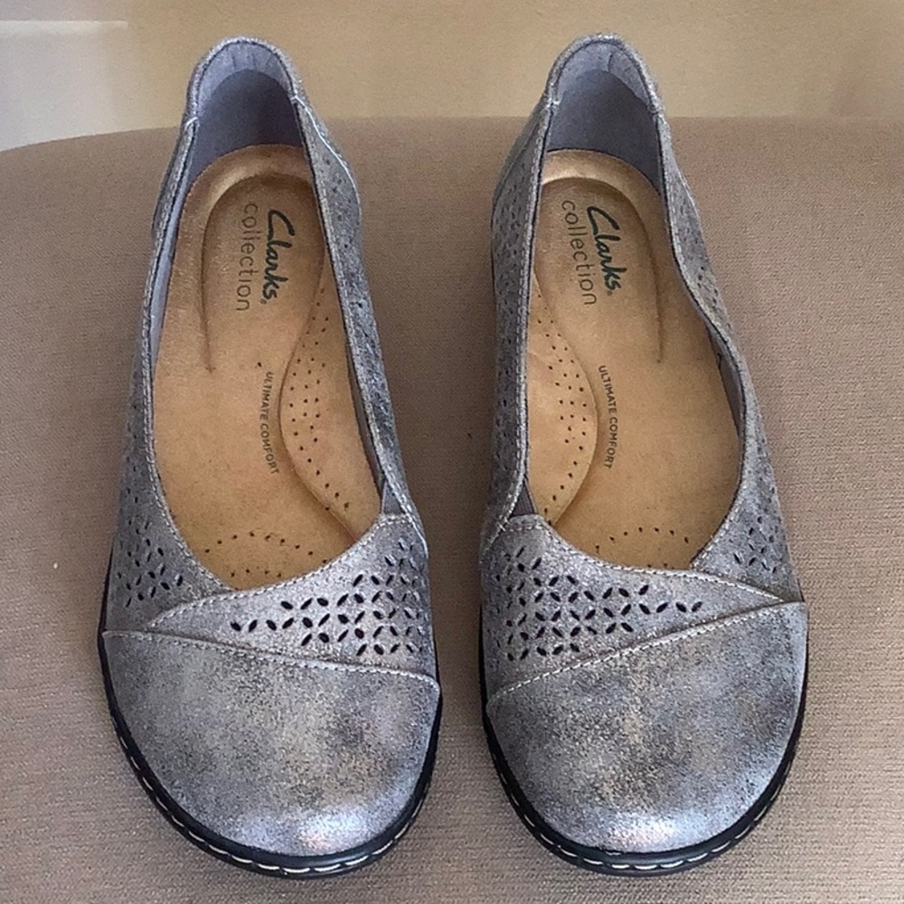 Clarks Silver Flats With Perforated Design - Gem